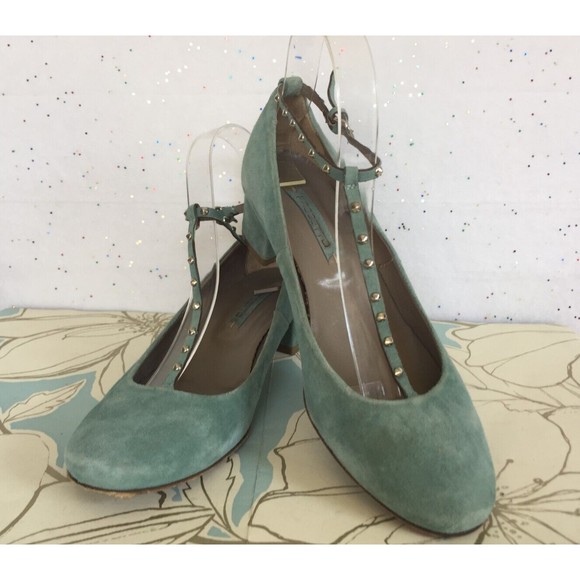 Progetto | Shoes | Progetto Robins Egg Blue Suede Spiked T Strap Block ...